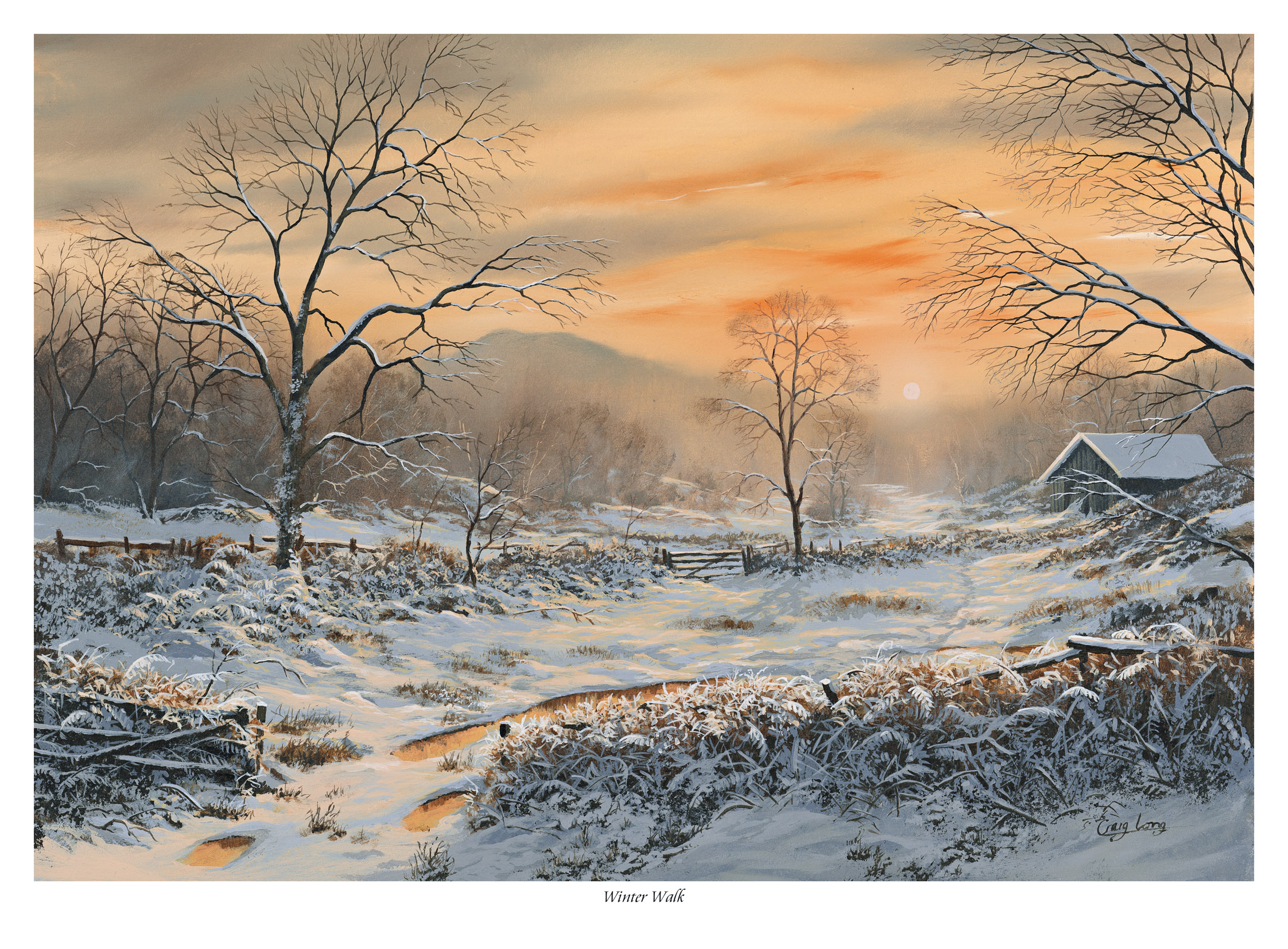 Winter Walk Snow Scene Print by Artist Craig Long