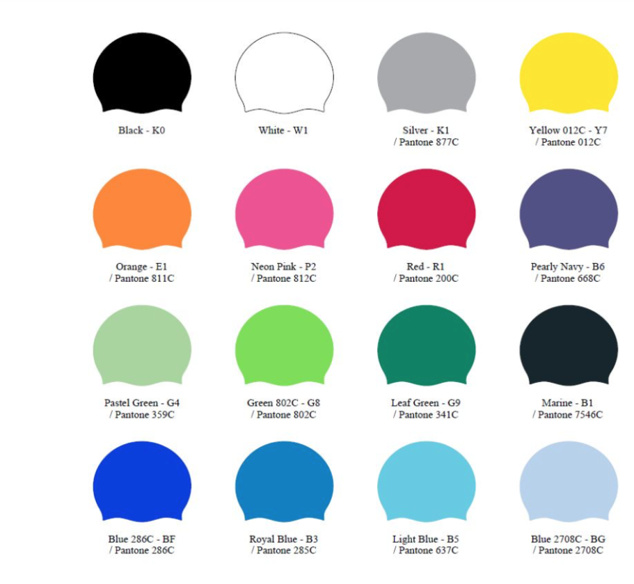 Swim Caps Colour Chart