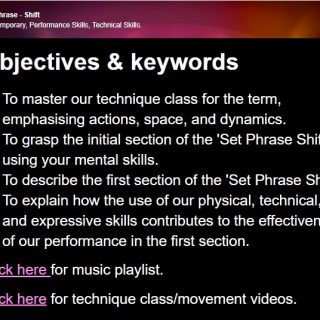 GCSE Dance - Set Phrase Shift - Scheme of Work - Dance Resources for Teachers - DanceResources.co.uk