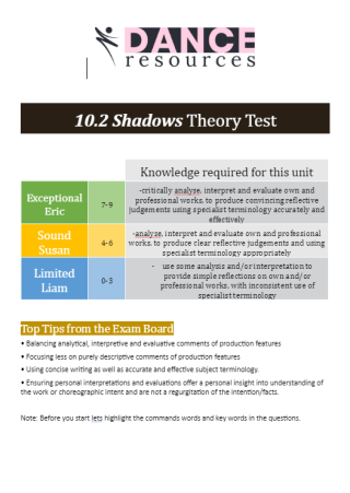 GCSE Dance - Shadows Anthology Work and Choreography Skills - Dance ...