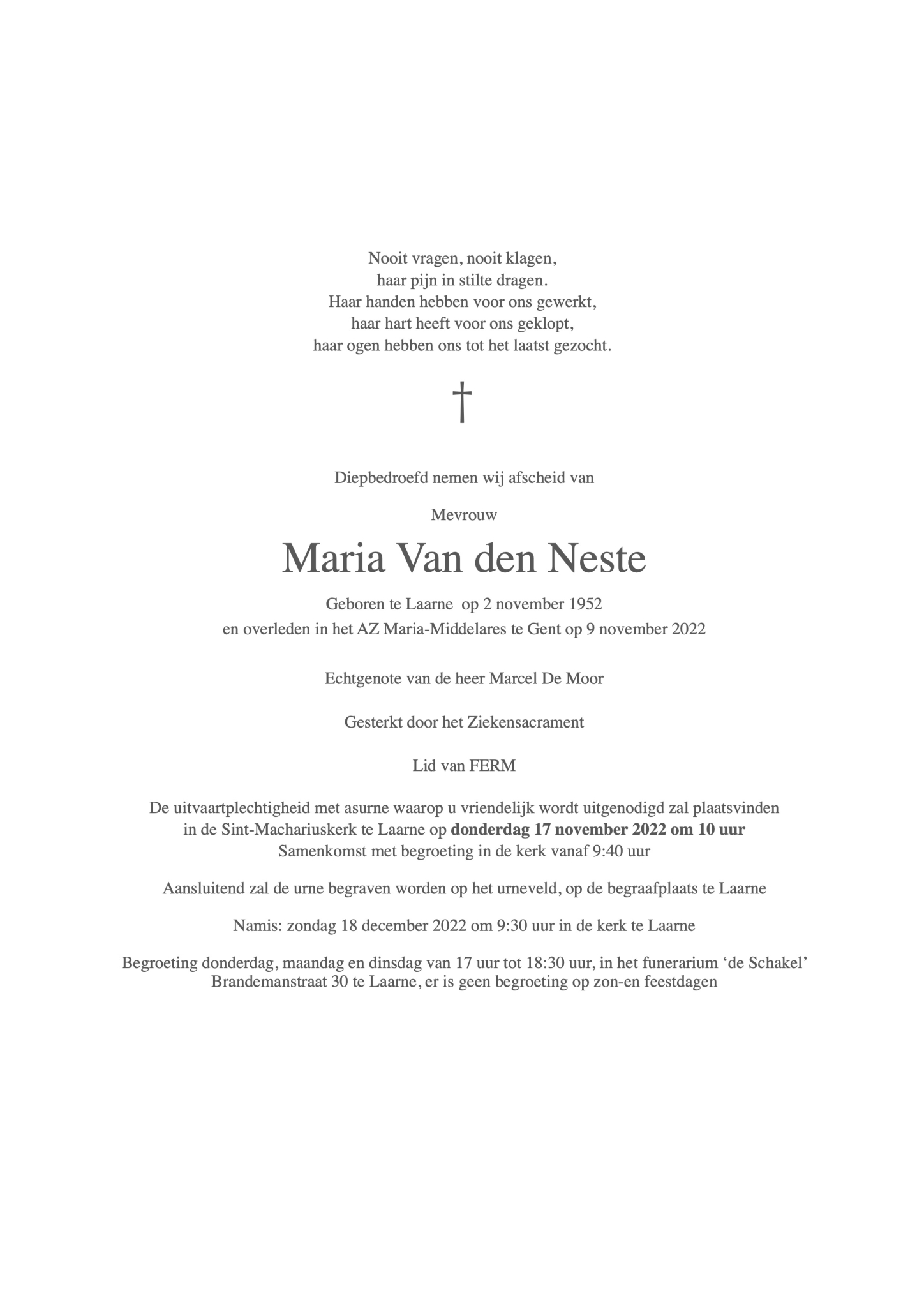 Maria Van den Neste – De Schakel | Laarne Maria Van den Neste – De Schakel | Laarne