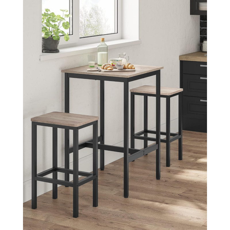 Barbord 60 x 60 x 92 cm Firkantet Højt Bord Greige og sort ...