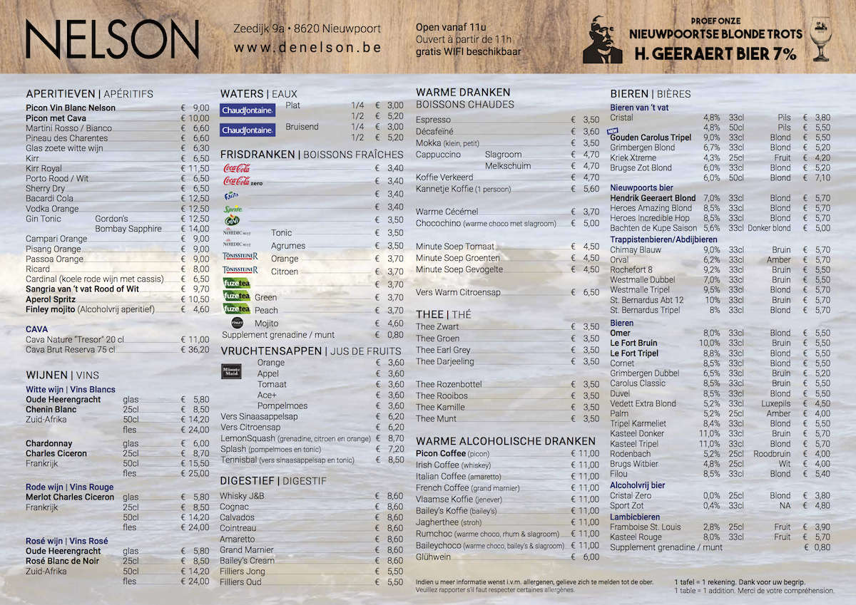 Menukaart – DE NELSON