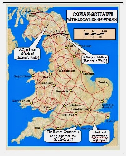 Snip of Roman Britain map w-poem locations (1) - Discover Kipling