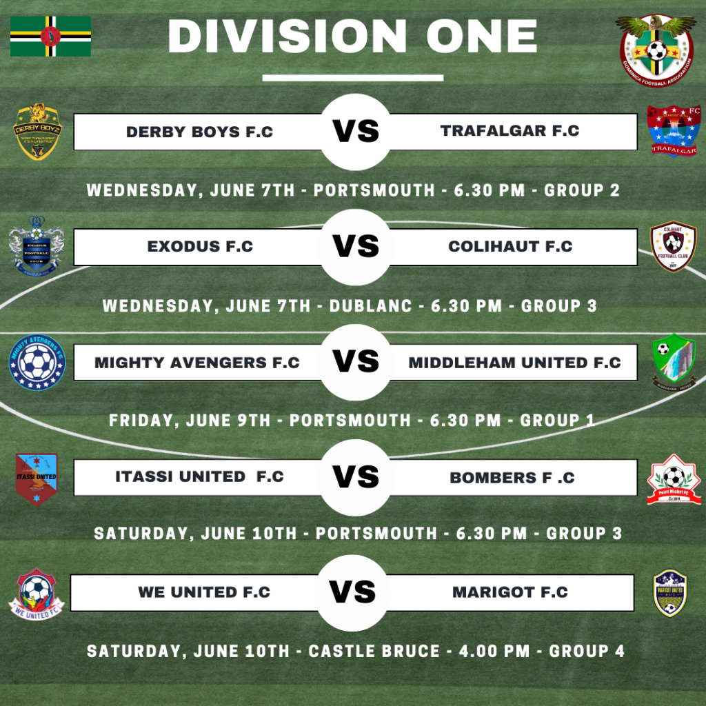 Divison One Fixtures – June 7th – 11th
