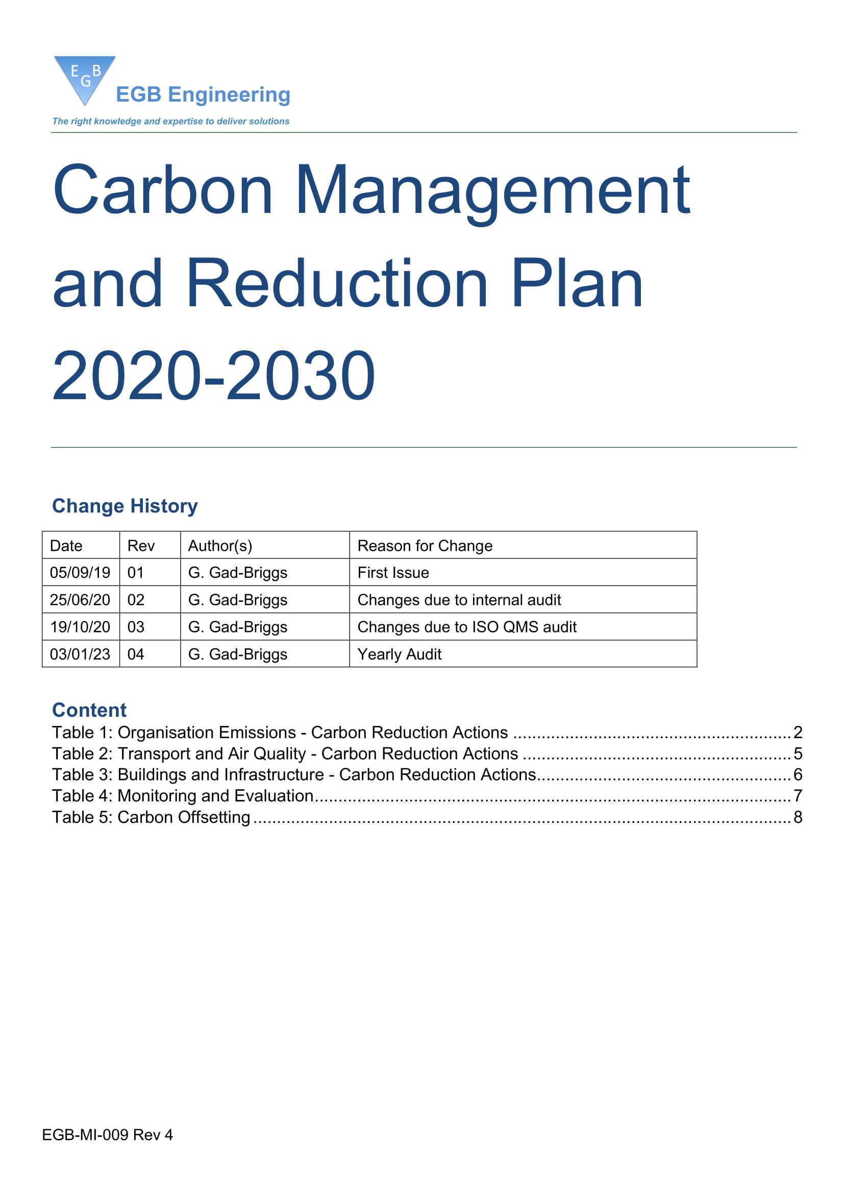 Carbon Reduction Plan - EGB Engineering