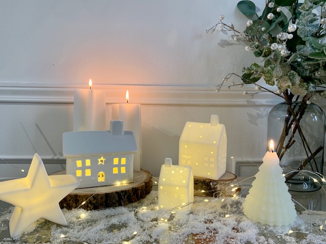 White Ceramic LED House with Star Cut Out