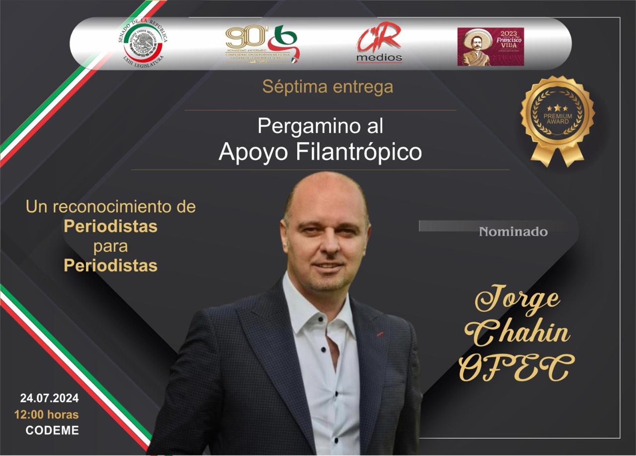 Jorge Chahin Presidente de la OFEC recibe merecido Pergamino a la ...