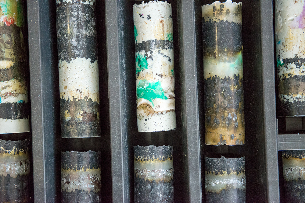 Core - installation with plastic casts in geological core sample boxes