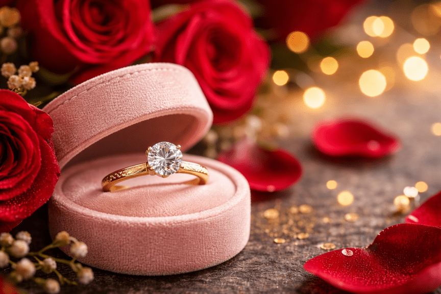 romantic engagement ring with roses - Hans Nagy