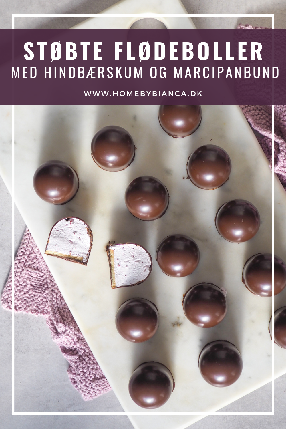 Hjemmelavede flødeboller med hindbærskum og marcipanbund - Home by Bianca Hjemmelavede flødeboller med hindbærskum og marcipanbund - Home by Bianca