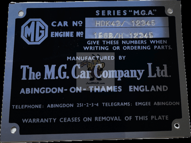 MGA Chassis Plate Stamped Two lines 1955-57 (1500,1600) – JustMGB.com