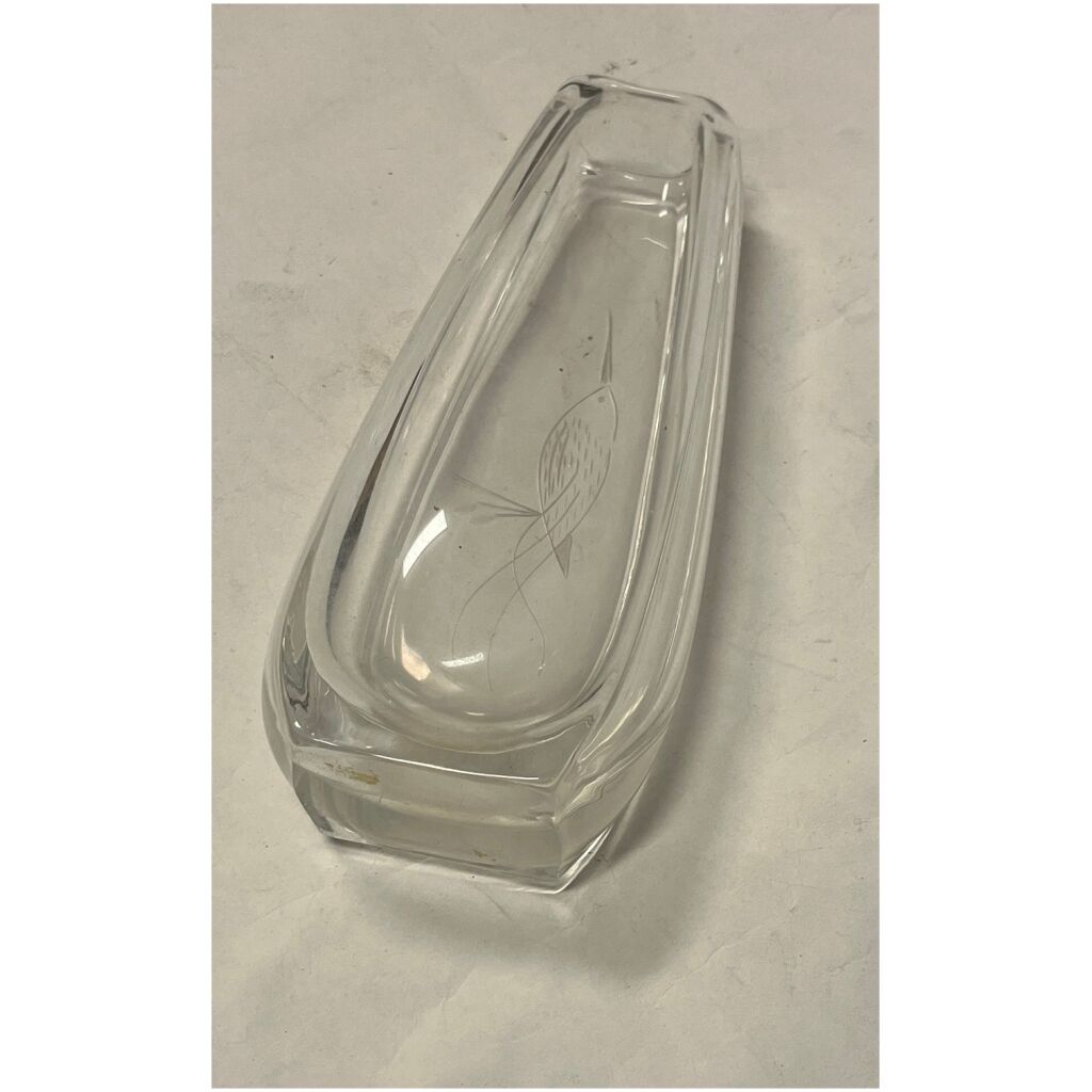 Kristallvas 25x10x5cm med ristad häger / trana - matonostalgi.se