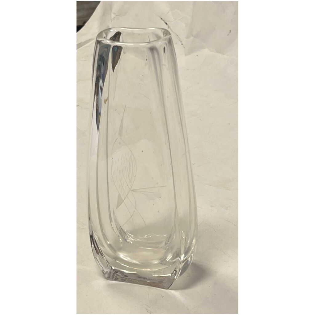 Kristallvas 25x10x5cm med ristad häger / trana - matonostalgi.se