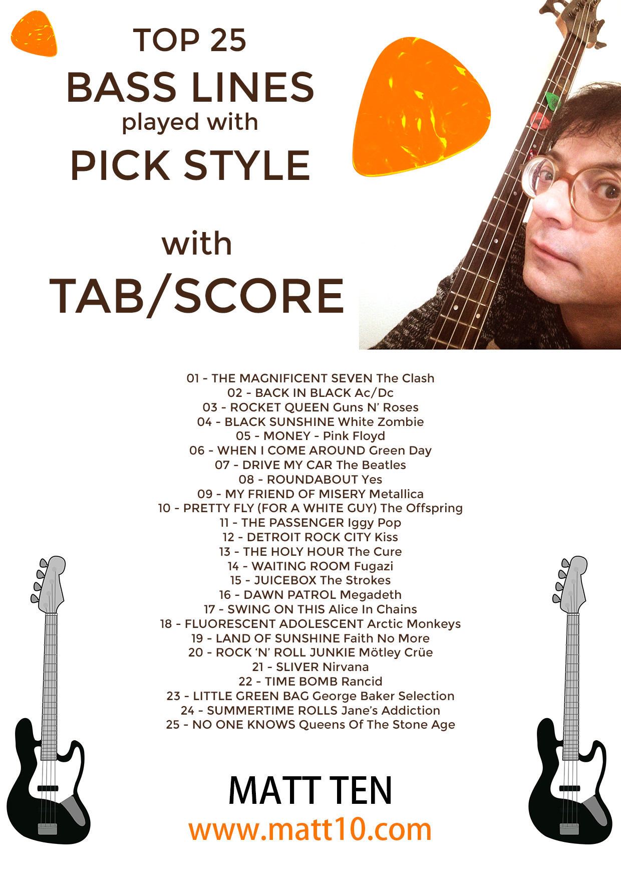 TOP 25 BASS LINES played with PICK STYLE | 25 ROCK BASS RIFFS | TAB ...