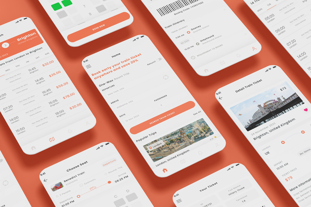 Train Ticket, Railway Booking & Search Trips App & Ui Kit Template