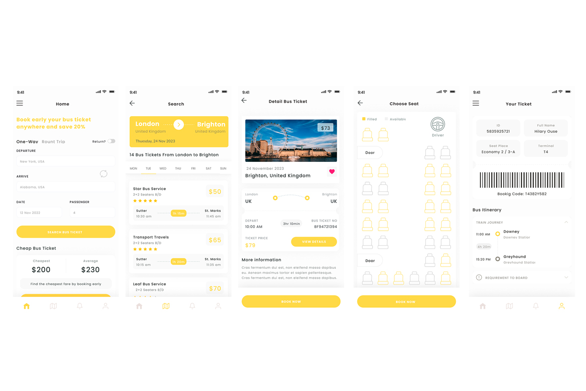 Bus Station, Booking & Coach Travel Ticket App & UI Kit Template