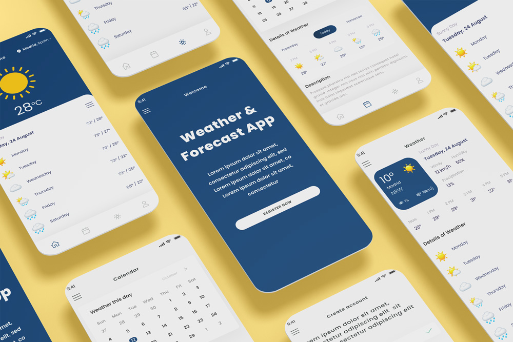 Weather, Climate Statistic & Forecast Mobile App & UI Kit Template