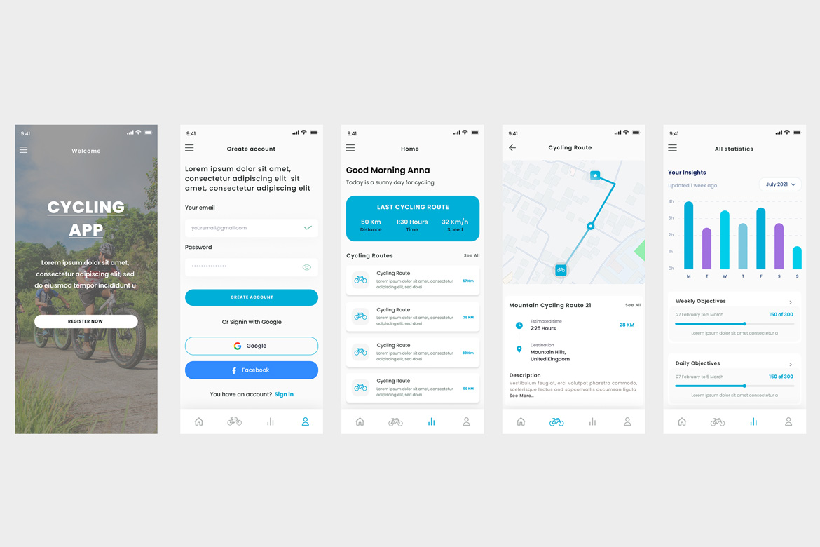 Cycling Routes, Bicycle & Bike Tracker, Sport Statistics App Template