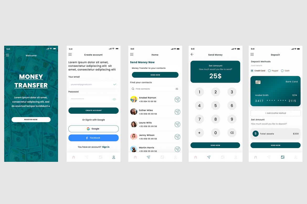 Bank, Send Cash & Transfer Money & Banking App Design Template