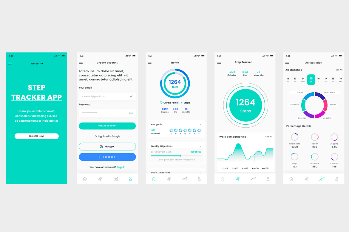 Step, Habit Tracking, Health & Walking Tracker Mobile App Template