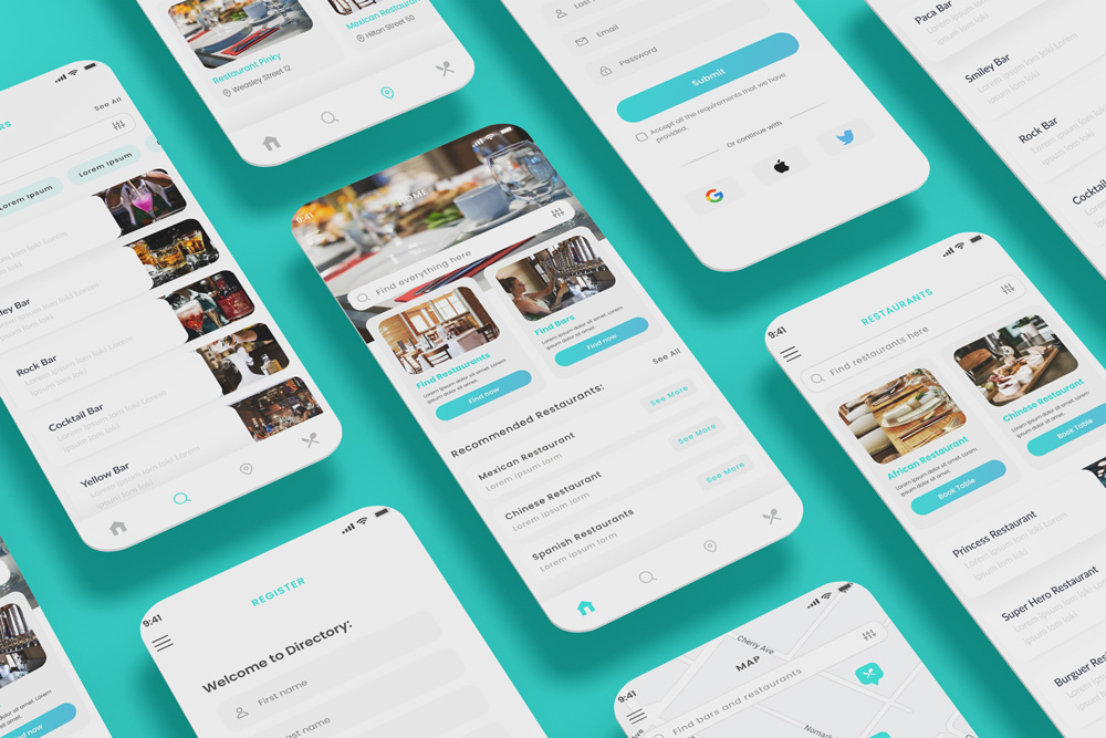 Restaurant, Bar & Coffee Shop Directory Finder App Ui Kit Template