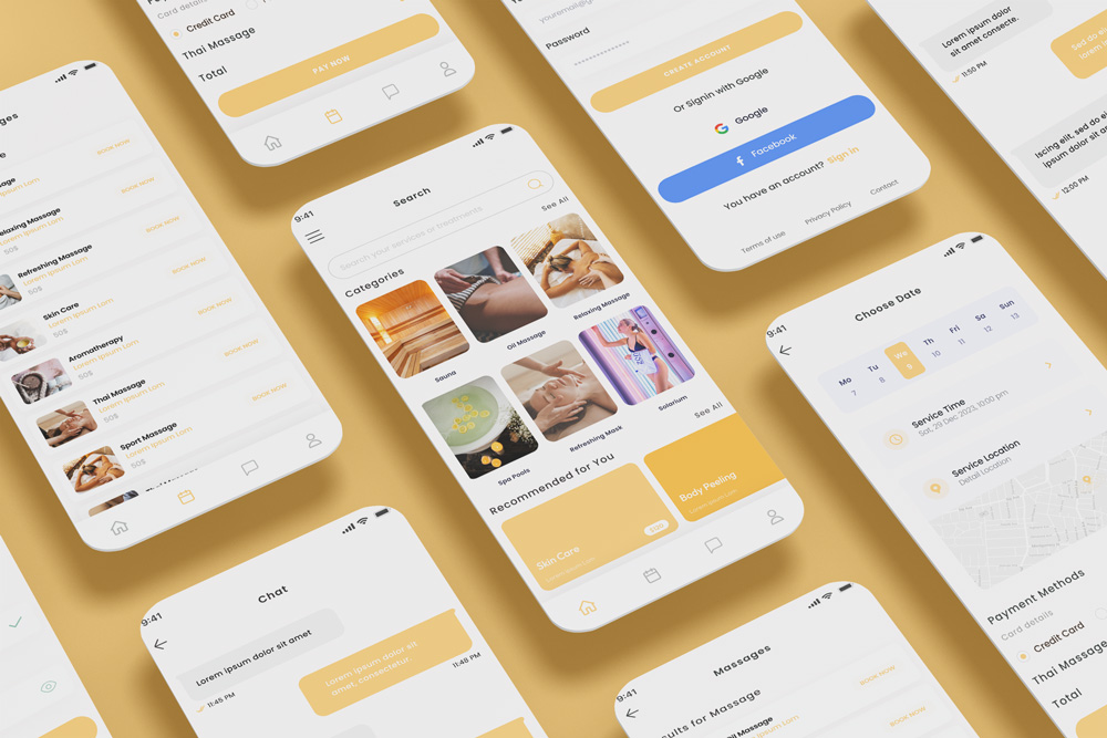 Spa, Massage Services & Beauty Salon Booking App Ui Kit Template