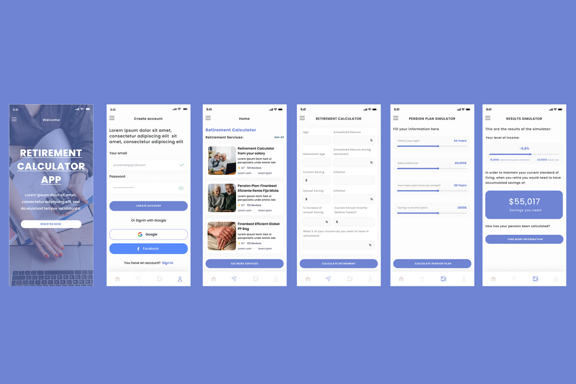 Retirement Calculator & Pension Plan Simulator App Ui Kit Template