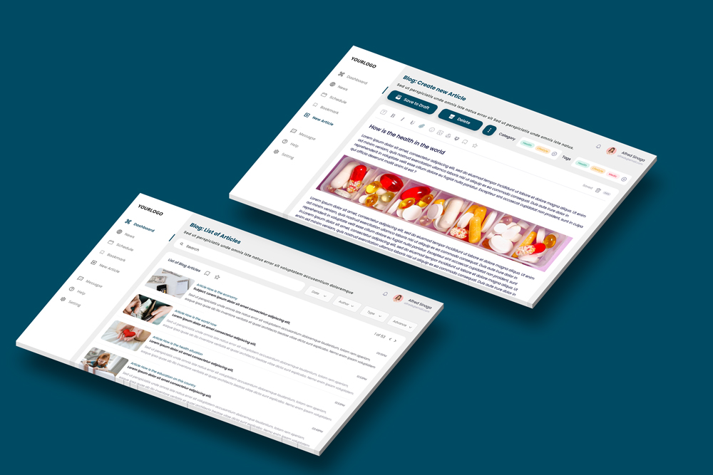 Blog, Create new & List of Articles Dashboard CMS UI Kit Template