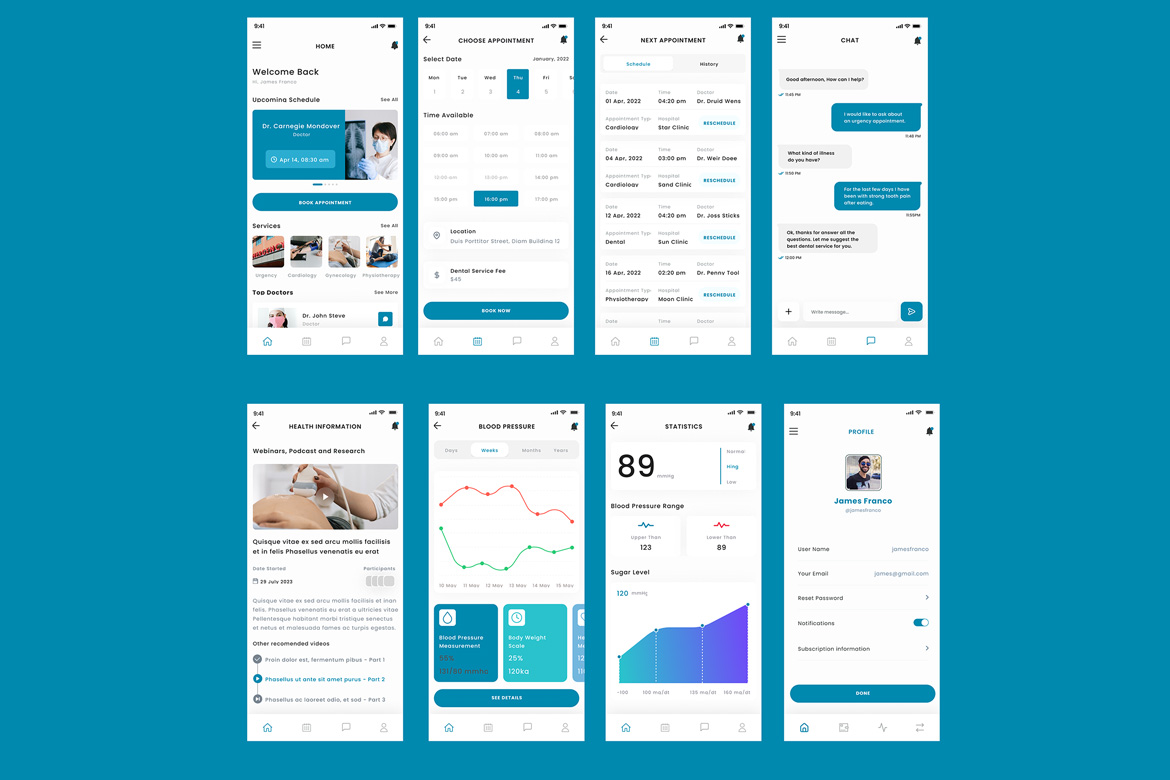 Healthcare, Hospital & Schedule Appointment App Design Template
