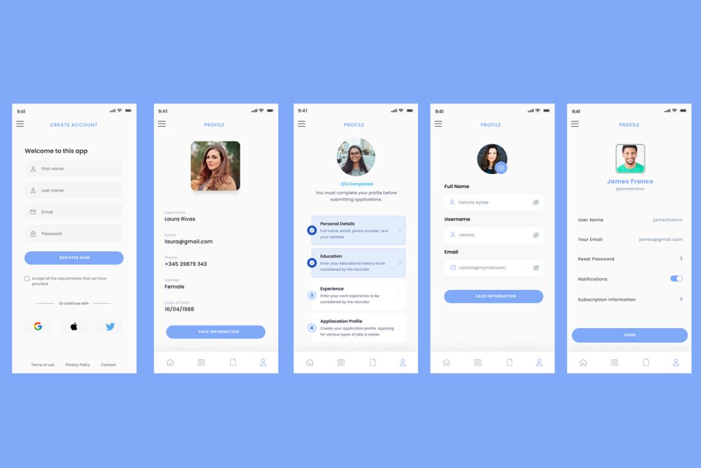 User Member Profile Account Information Screen app UI Kit Template