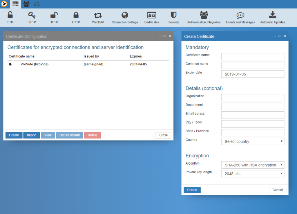 SSL/TLS Support - ProVide Server: Private Cloud Solutions with SFTP