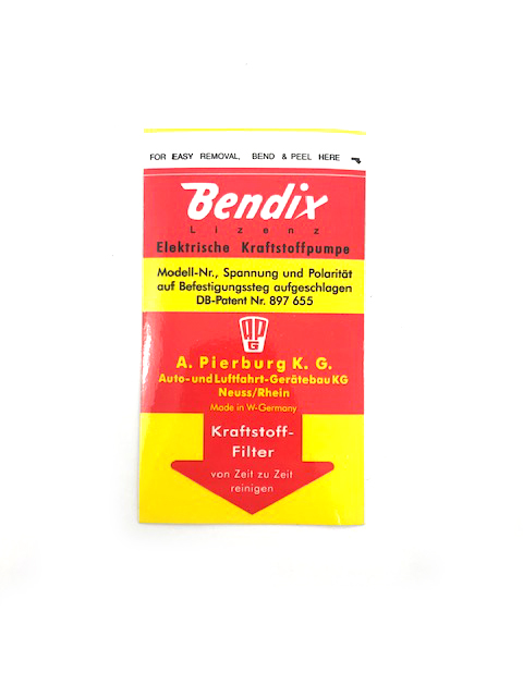 Decal / Sticker, Bendix for early 911 Electric Fuel Pump - PRS 356 ...
