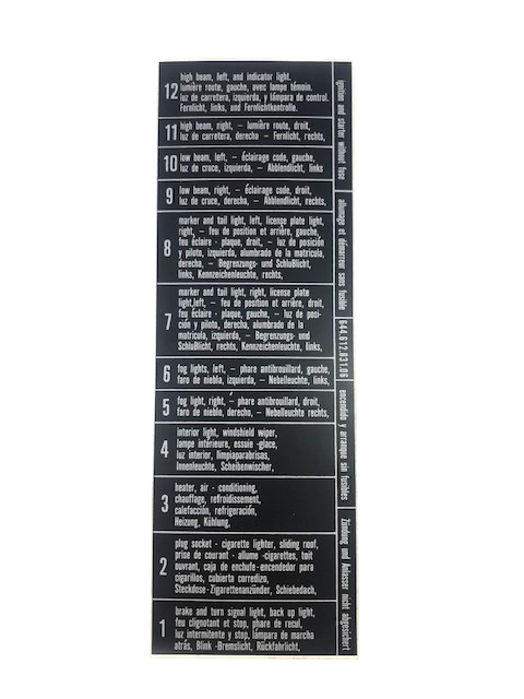 Decal / Sticker Fuse Box Cover Label - 356B T6, 356C - PRS 356 ...