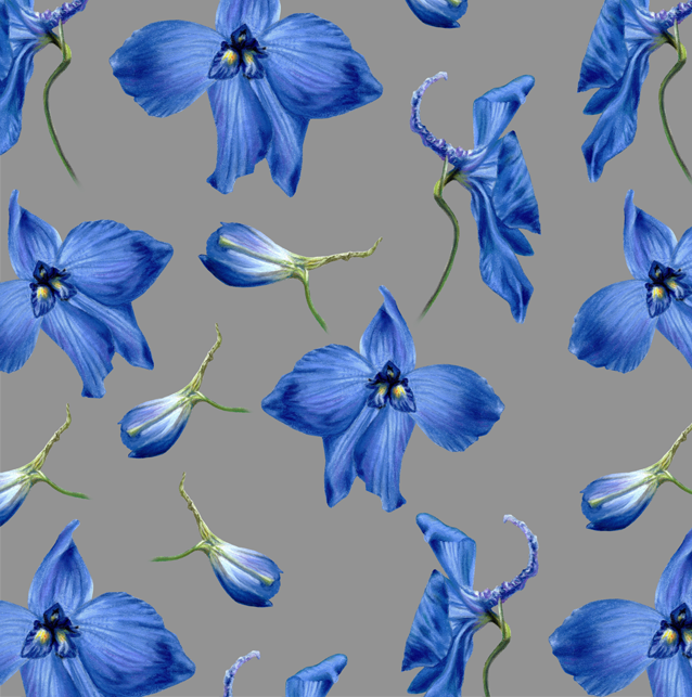 Delphinium Blue Floral Fabrics created from original art...