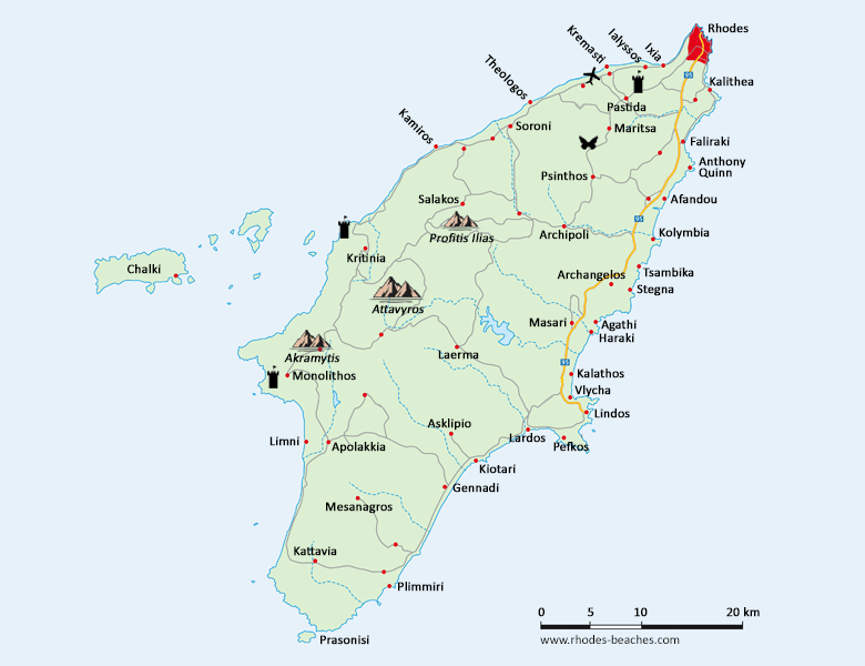 Rhodes map - detailed map of Rhodes | Rhodes Beaches