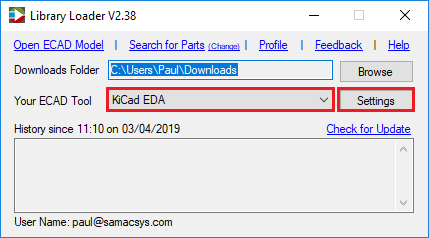 KiCad - Library Loader Settings - SamacSys