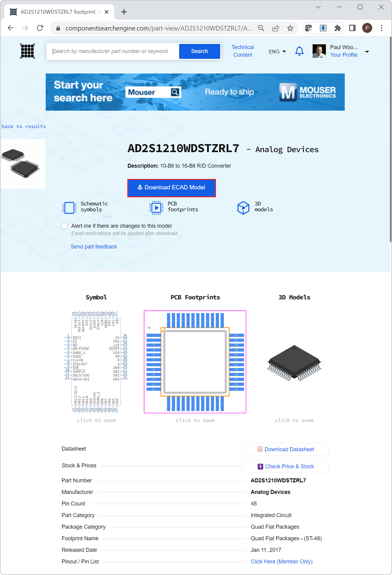 CSE - Download ECAD Model Button - SamacSys