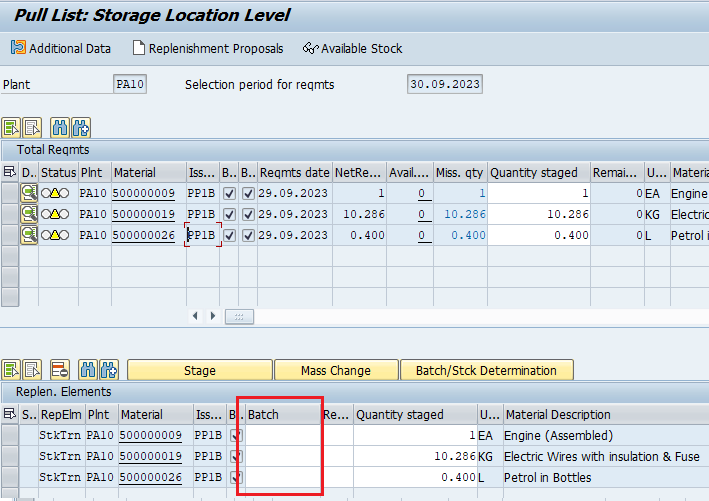Material Staging for Production