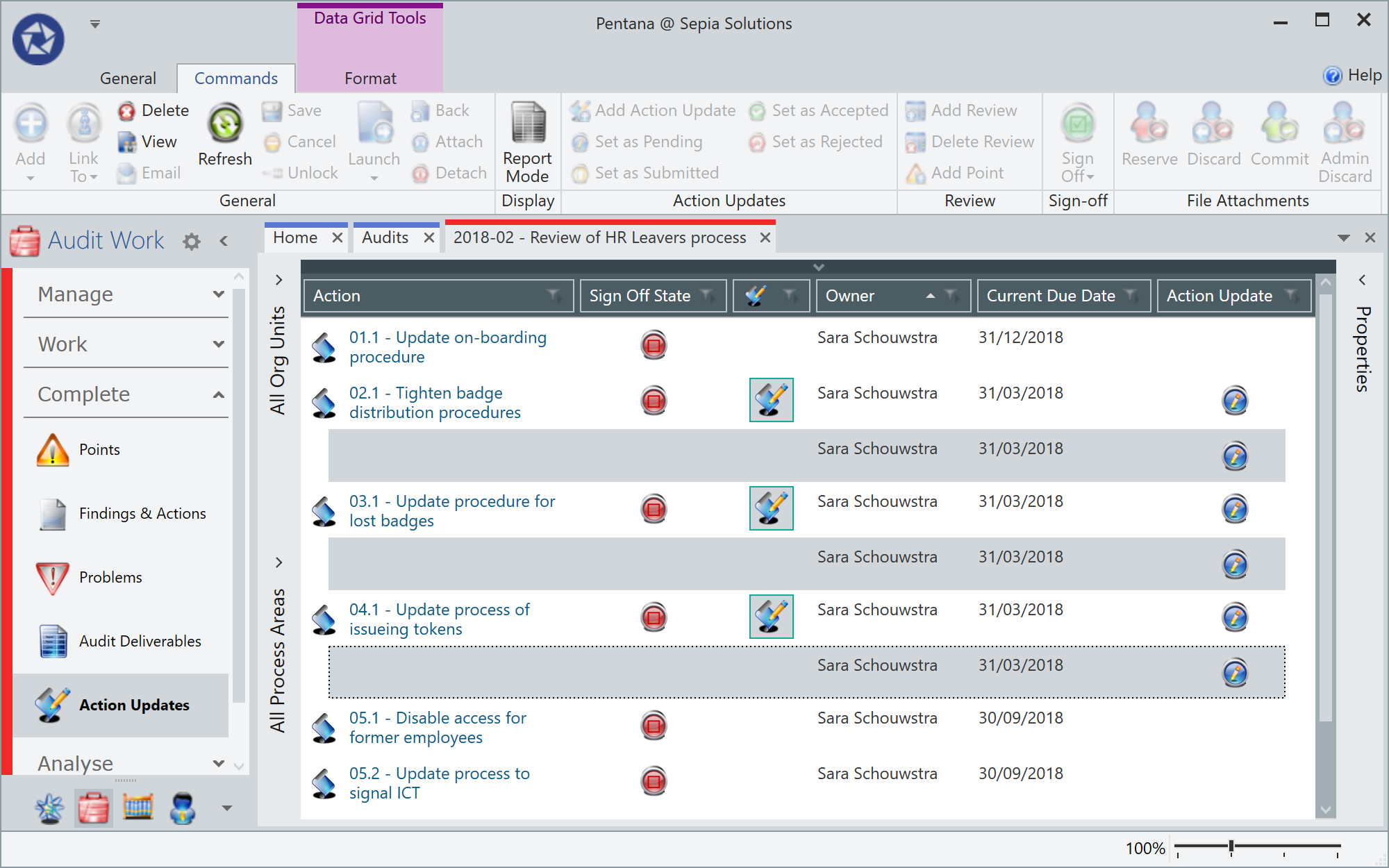Action tracking with Pentana audit software | Sepia Solutions