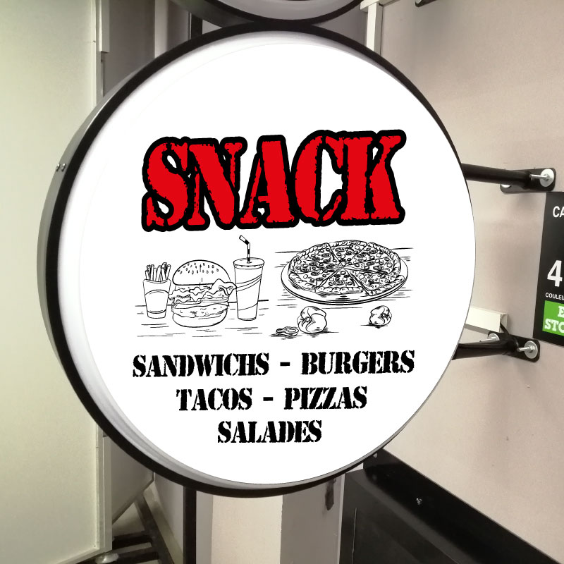 SNACK FAST-FOOD Caisson Lumineux Double Face Rond snack fast-food Ref ...