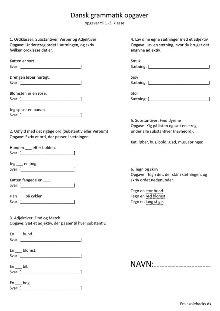 Dansk grammatik opgaver til print - Skolehacks - Bedste gratis skolehacks og skoleopgaver til print