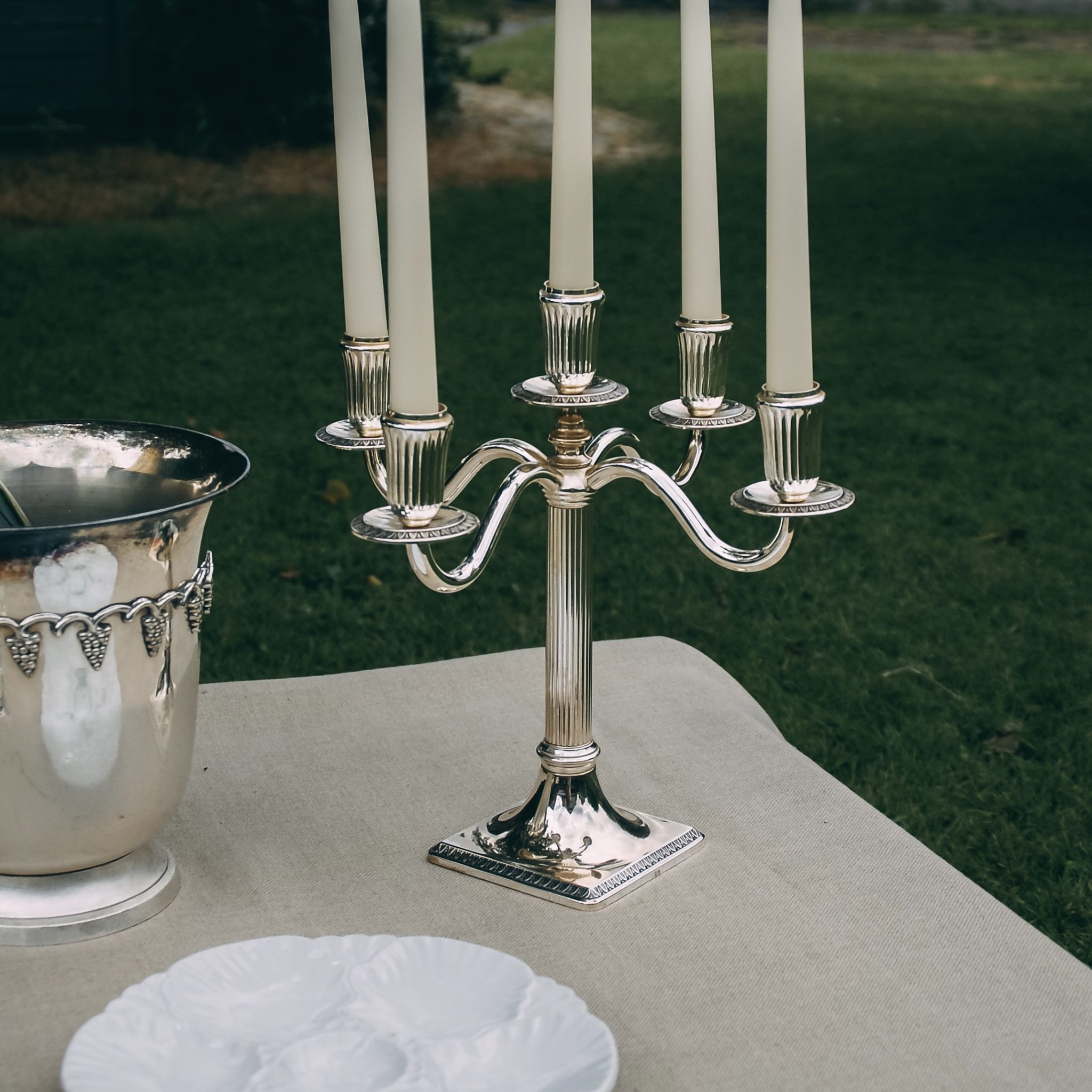 Silver column candelabra - Tafelgeluk