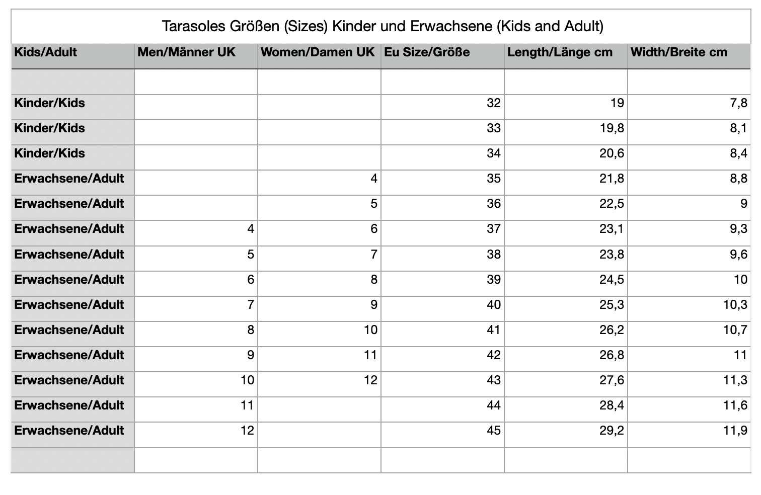 sizes | Tarasoles barefoot sandals
