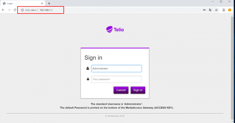Hur du byter namn och lösenord på wifi, Technicolor TG799 (telia/comhem ...