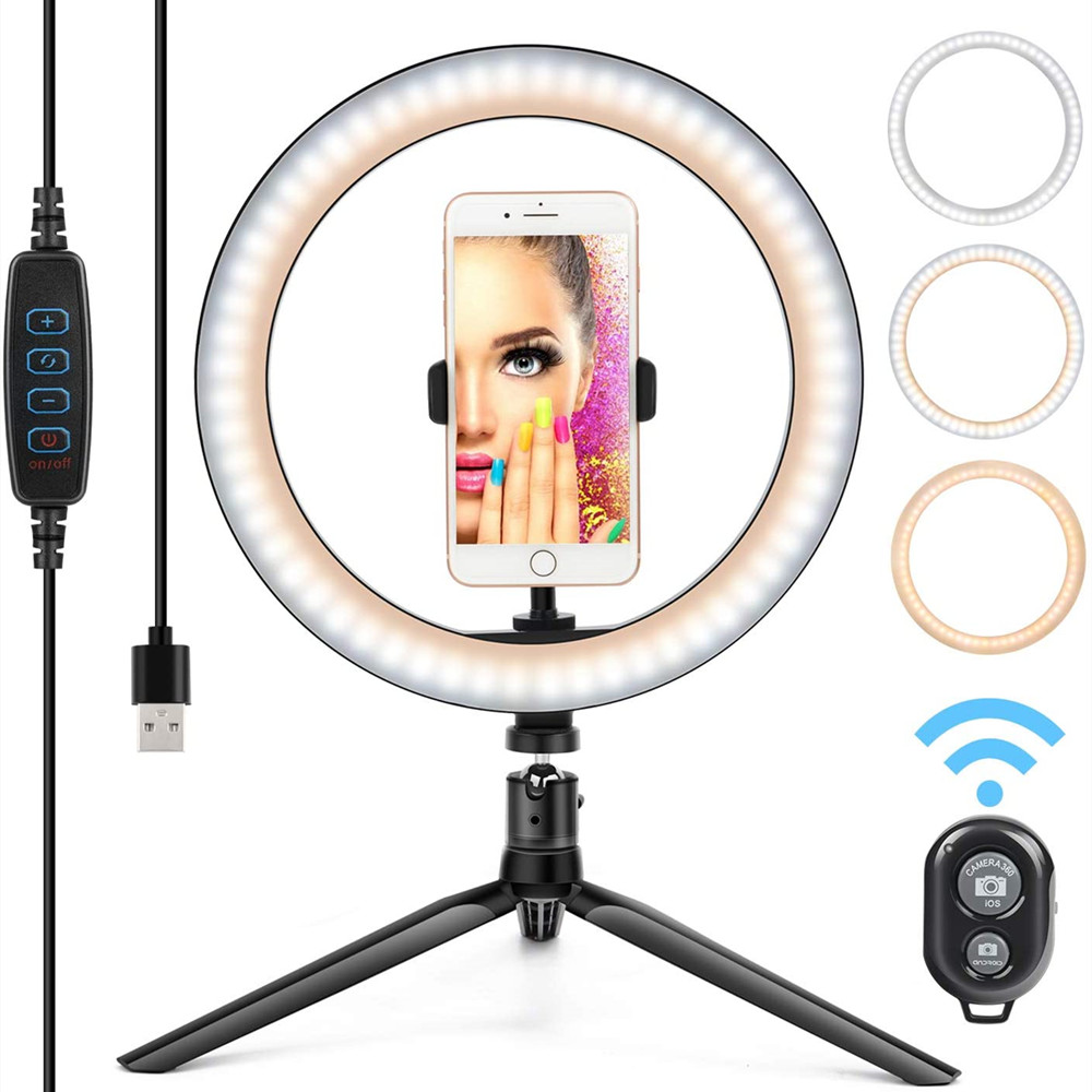 10inch LED Desktop Selfie Ring Light with 3 Modes- Battery Operated ...