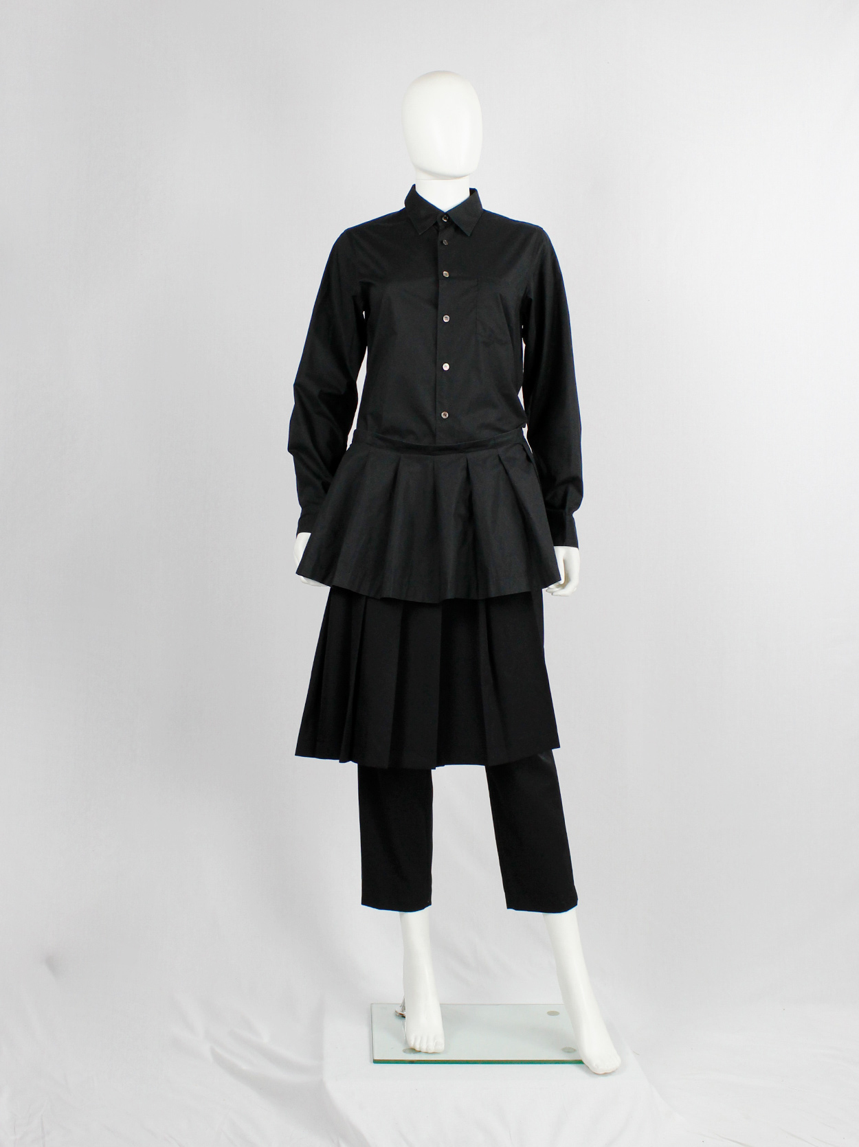 Comme des Garçons tricot black shirt with pleated peplum on Comme des Garçons tricot black shirt with pleated peplum on