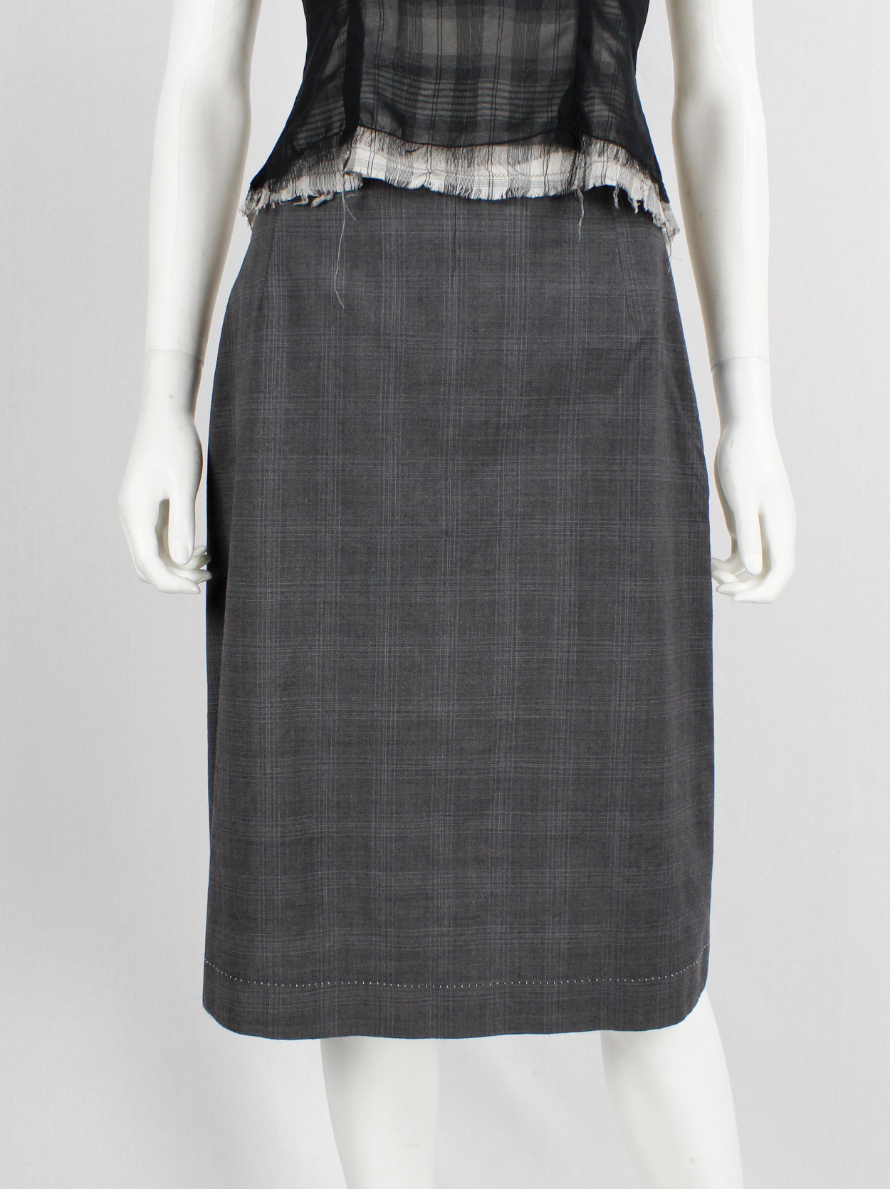 Maison Martin Margiela Grey Tartan Skirt With Exposed White Stitches maison-martin-margiela-grey-tartan-skirt-with-exposed-white-stitches
