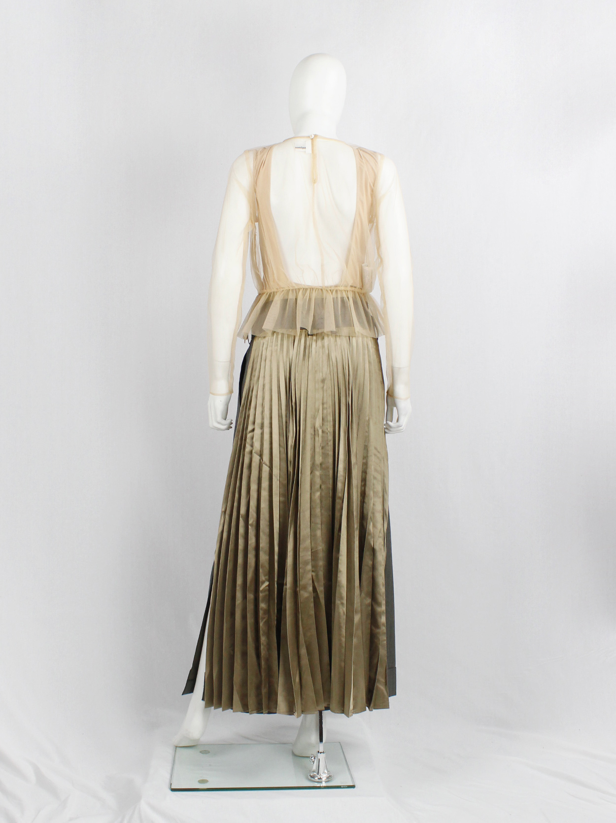 Noir Kei Ninomiya beige sheer jumper with gathered peplum Noir Kei Ninomiya beige sheer jumper with gathered peplum