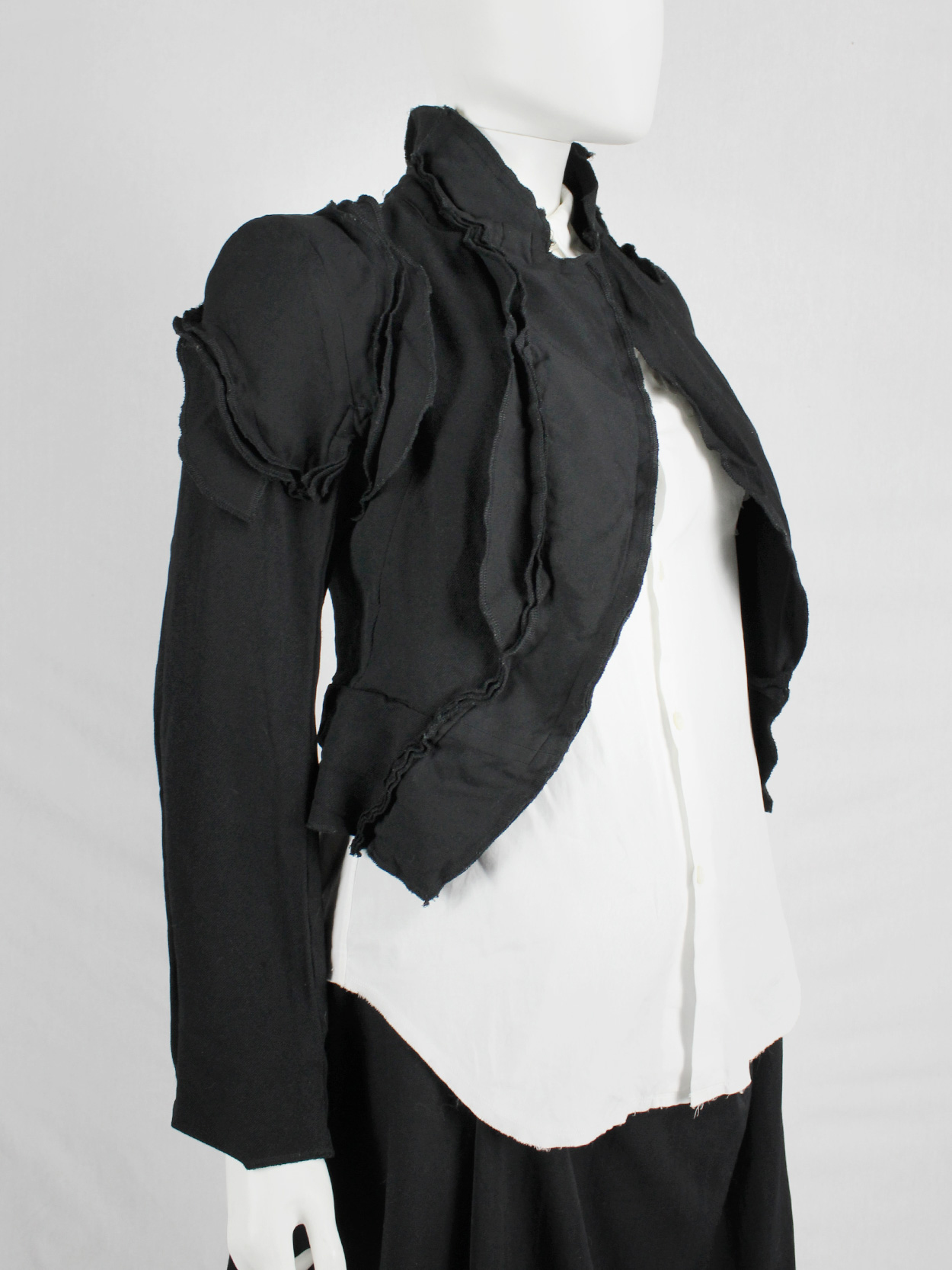 Comme des Garçons black cutaway blazer with triple layered Comme des Garçons black cutaway blazer with triple layered
